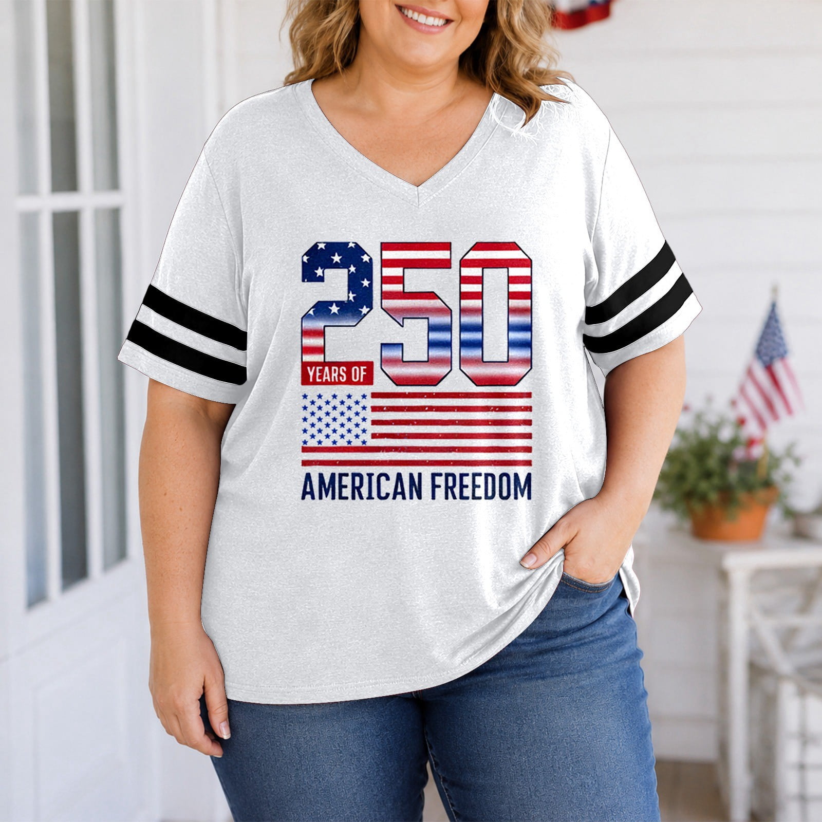 America 250 Shirt Womens Short Sleeve Crewneck Patriotic Graphic Tee ...