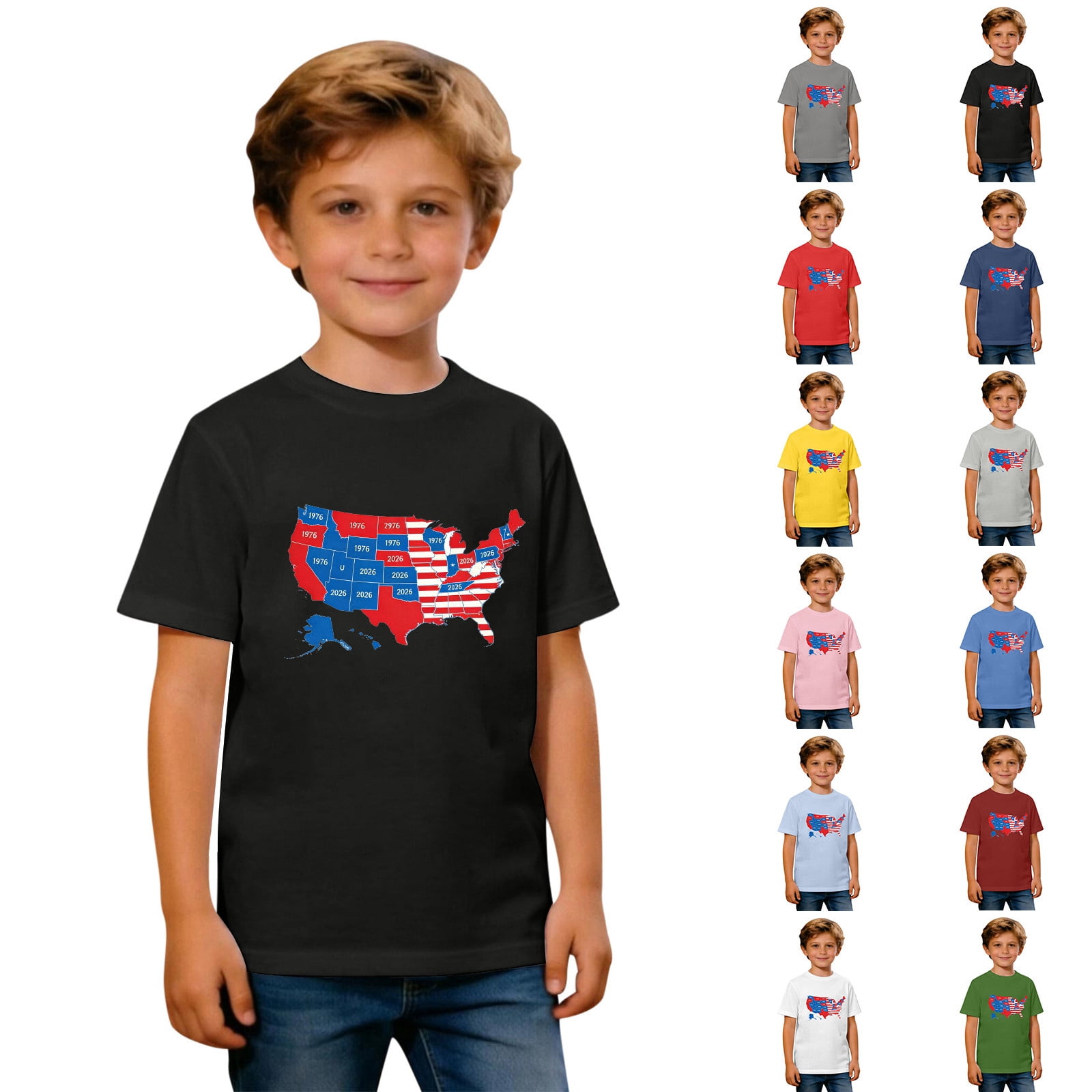 America 250 Shirts Kids Summer T Shirts Boys Short Sleeve Cartoon Print ...