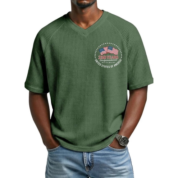 America 250 Shirts for Men American Flag Print Short Sleeve Waffle Crew ...