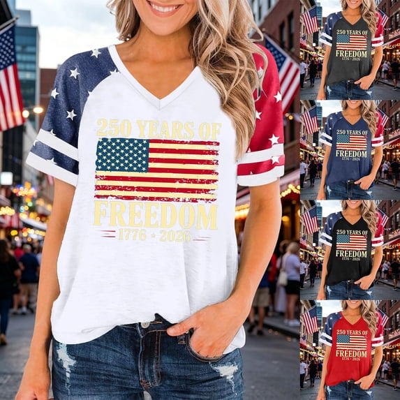 America 250 Shirts Women's Casual Independence Day Printed Short Sleeve ...