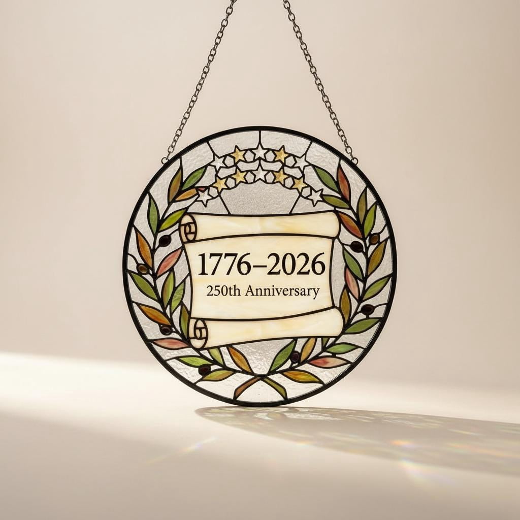 America 250 Stained Glass Suncatcher - 1776–2026 Round Window Hanging ...