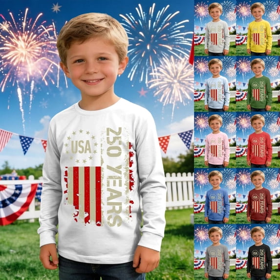 America 250 T Shirt Kids Graphic Long Sleeve Crewneck Casual Shirt Cool ...