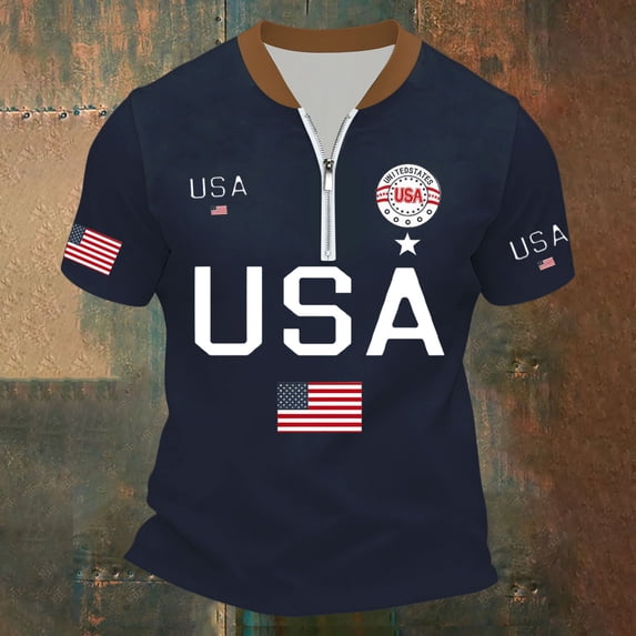 America 250 T Shirt Men's German Performance Stand Collar Half Zip ...