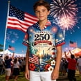 America 250 Tshirt Boy Loose Fit Independence Day Flag Print Lapel ...