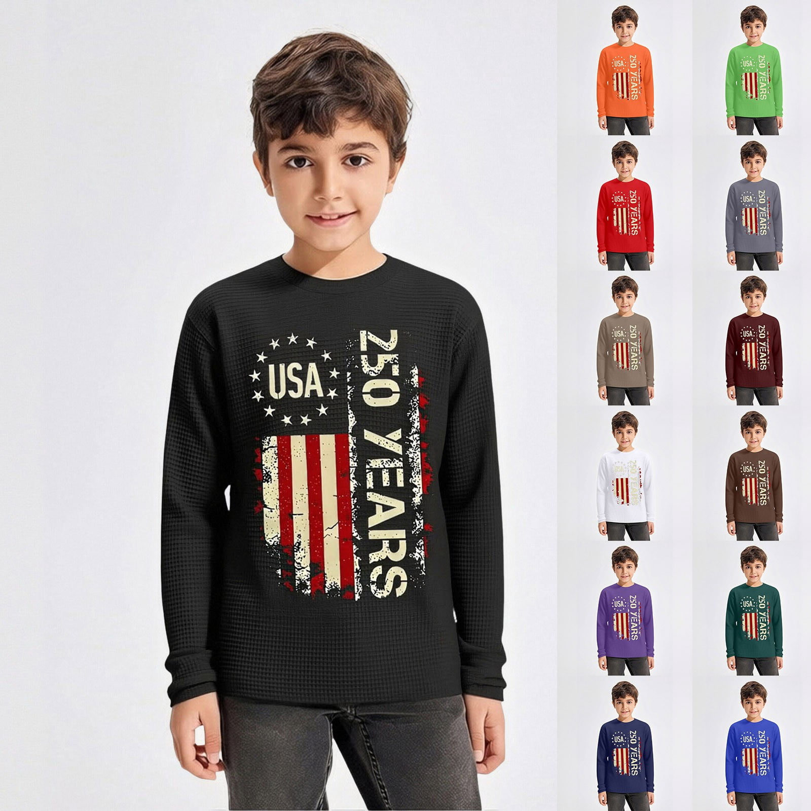 America 250 Tshirt Boys Knit Long Sleeve Crewneck Casual Soft Soft ...