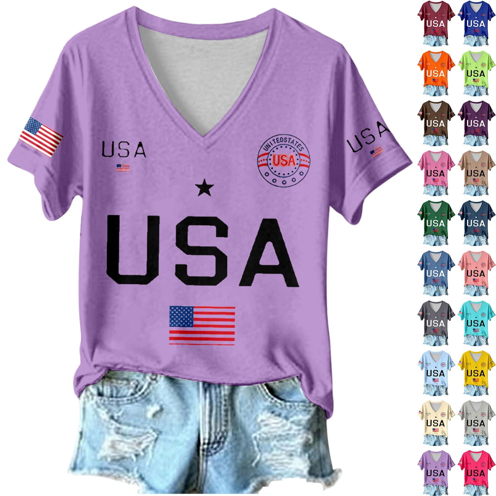 America 250 Tshirt Women's Casual Anniversary Print V Neck Tee Shirt ...