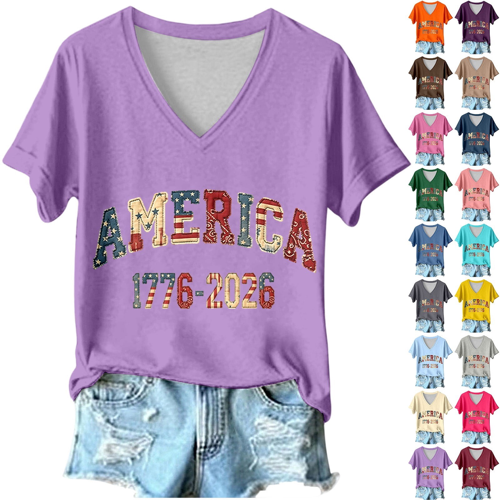 America 250 Tshirt Women's Stylish Casual Anniversary Print Short ...