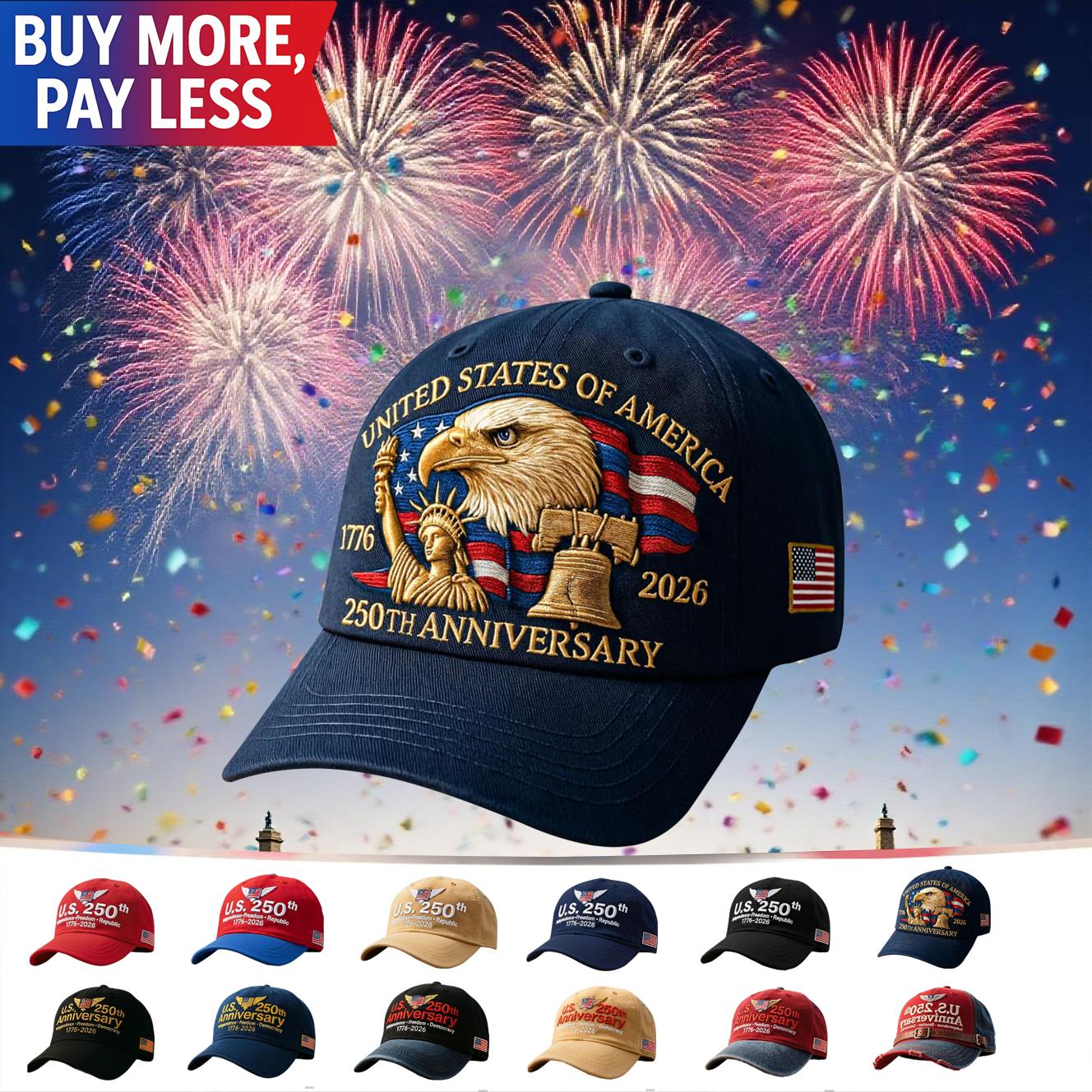 America 250 Years Eagle Embroidery Baseball Cap, Adjustable Patriotic ...