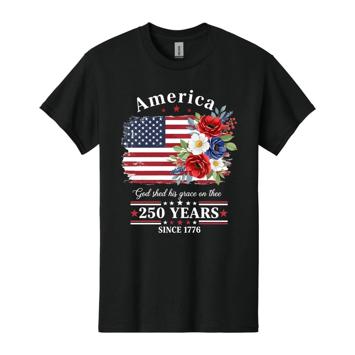 America 250 Years Flag Floral Graphic Shirt, 4th of July T-shirt ...
