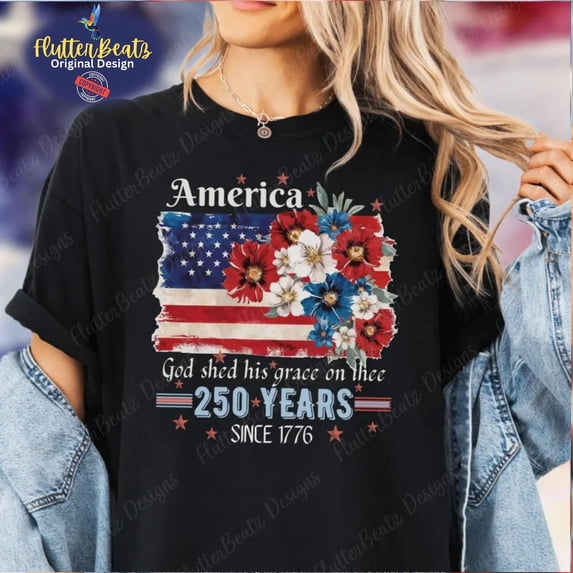 America 250 Years Flag Floral Graphic tshirt, Celebrate 250th ...