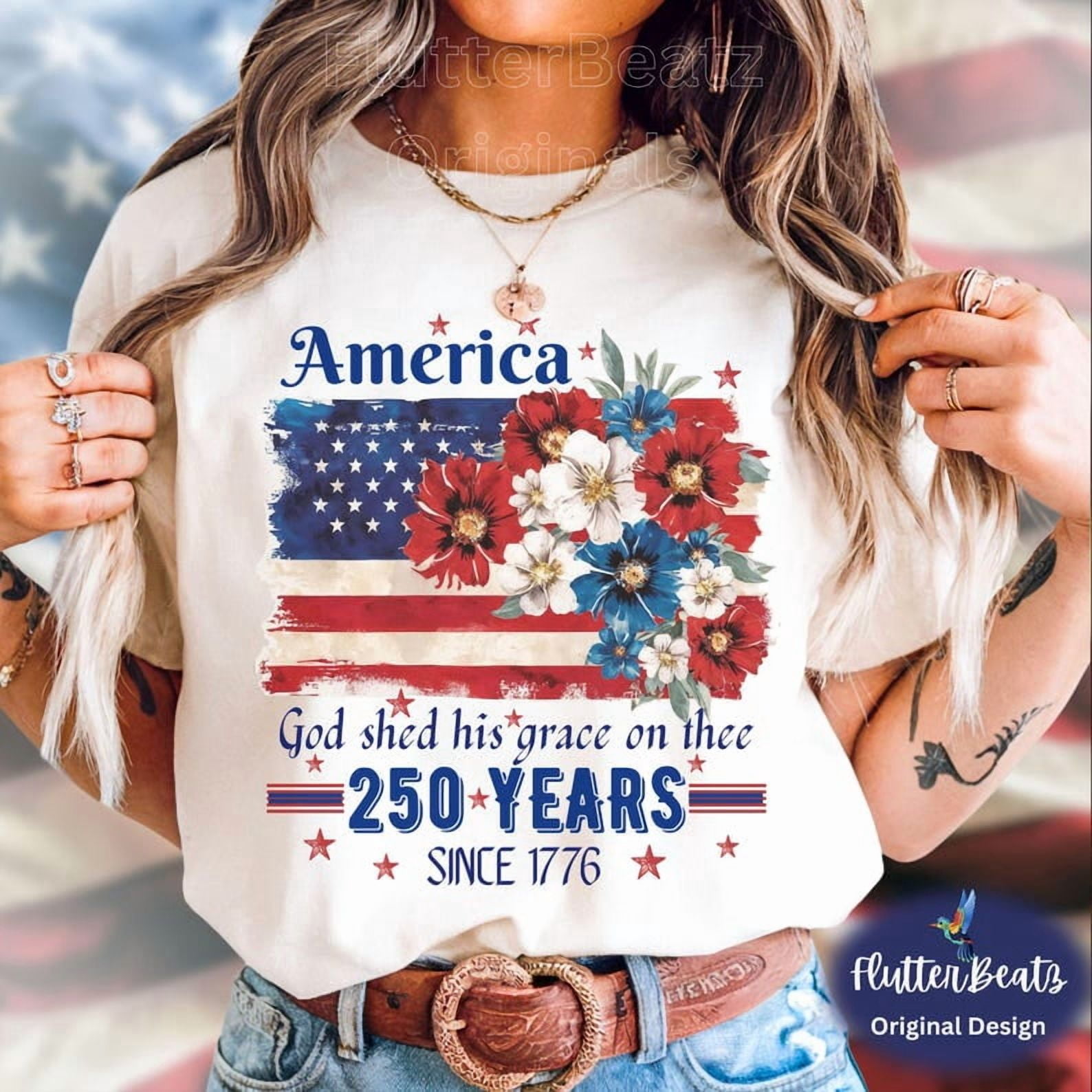 America 250 Years Floral Flag T-Shirt | God Shed His Grace On Thee ...
