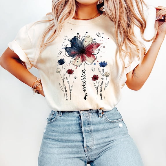 America 250 Years Floral Graphic Shirt, 250th Anniversary Patriot ...