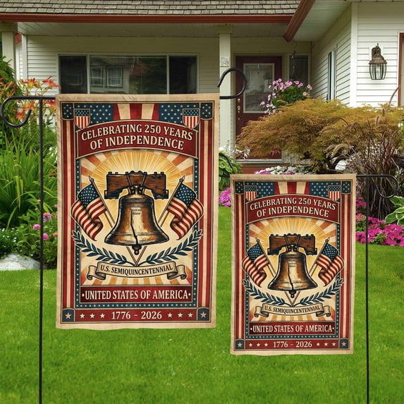 America 250 Years of Freedom Flag, Patriotic Yard Decor Liberty Bell ...