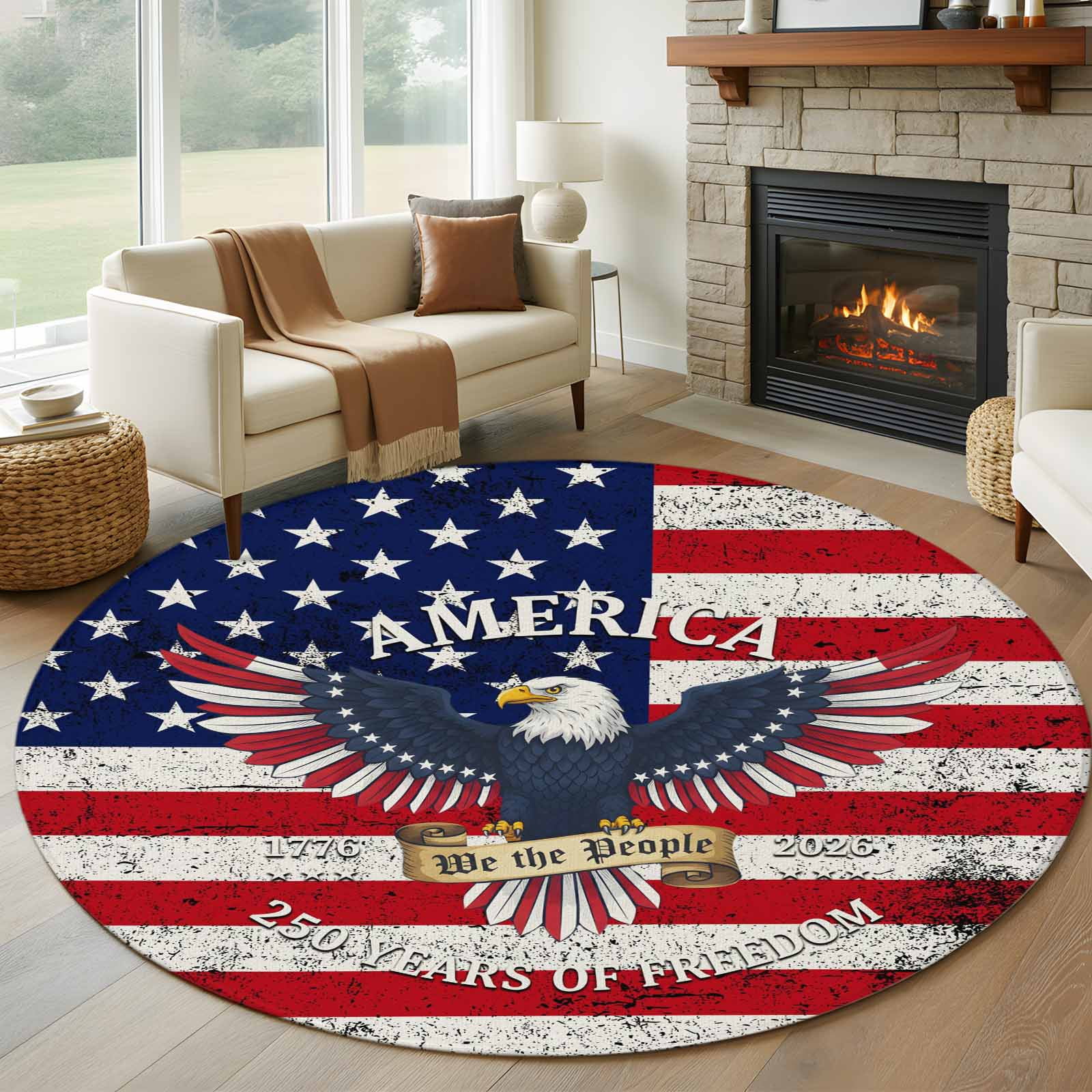 America 250 Years of Freedom Round Rug 6Ft Independence Day Eagle Red ...
