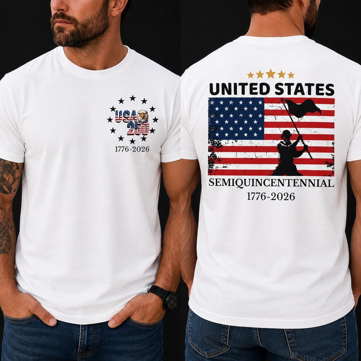 America 250 Years Independence Day Front Back Eagle 1776-2026 T-shirt ...