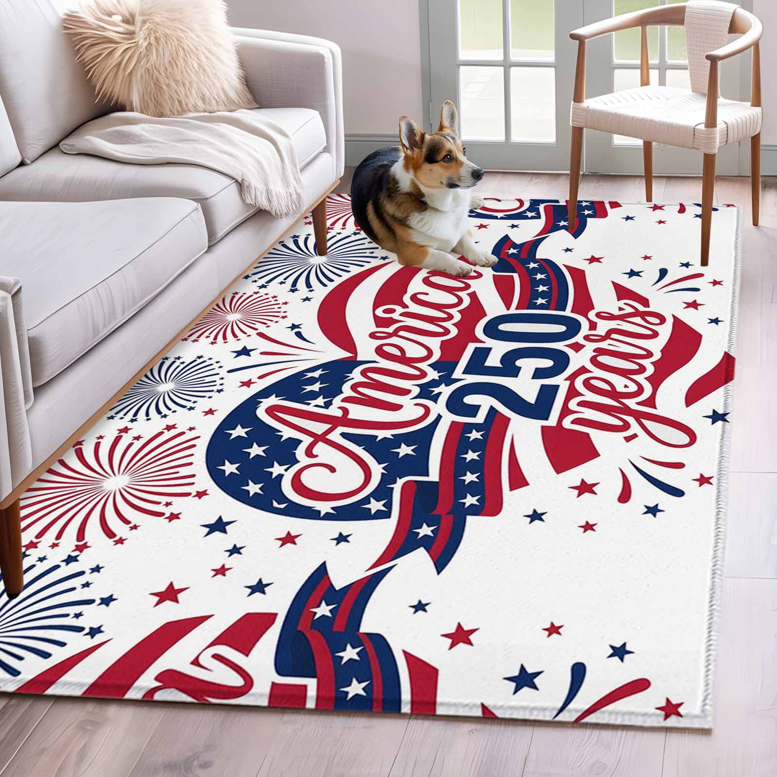 America 250 Years Love Heart 3'x5' Area Rugs Independence Day Red Blue ...