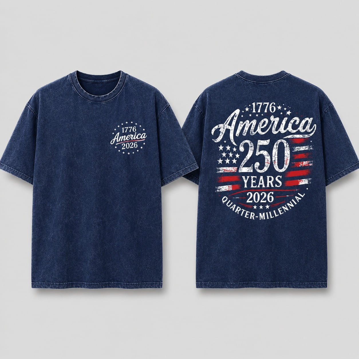 America 250 Years Mineral Wash T-Shirt, 1776 2026 Patriotic Flag Tee ...