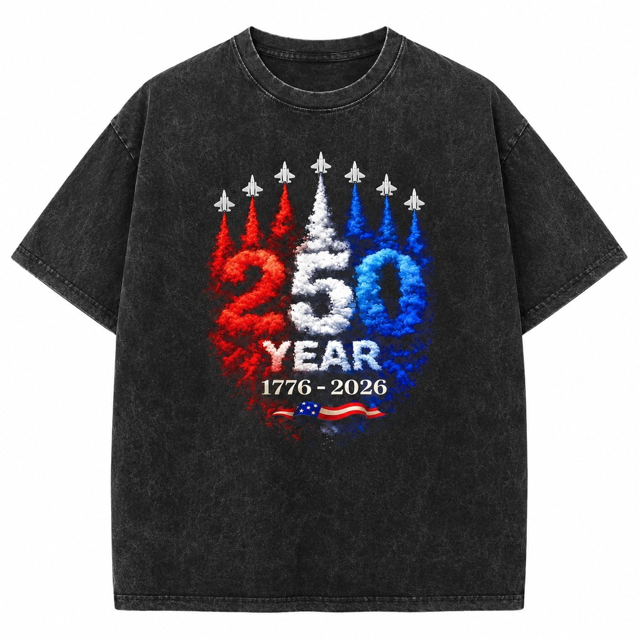 America 250 Years Mineral Wash T-Shirt, Patriotic Airshow Jet Tee, 1776 ...