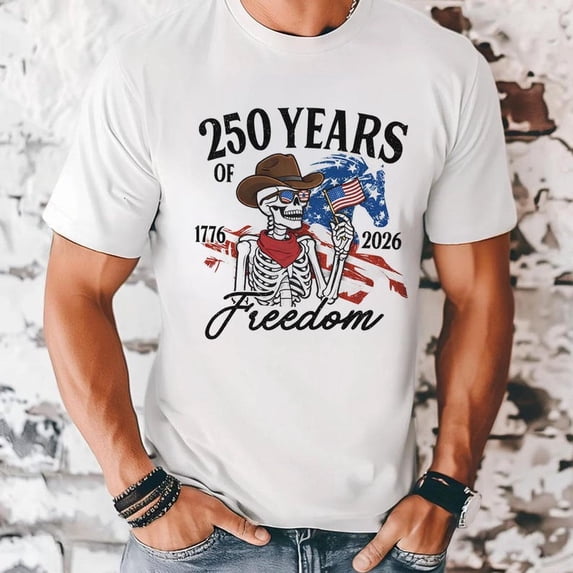 America 250 Years Of Freedom T Shirt, Cowboy Skeleton Graphic Tee ...