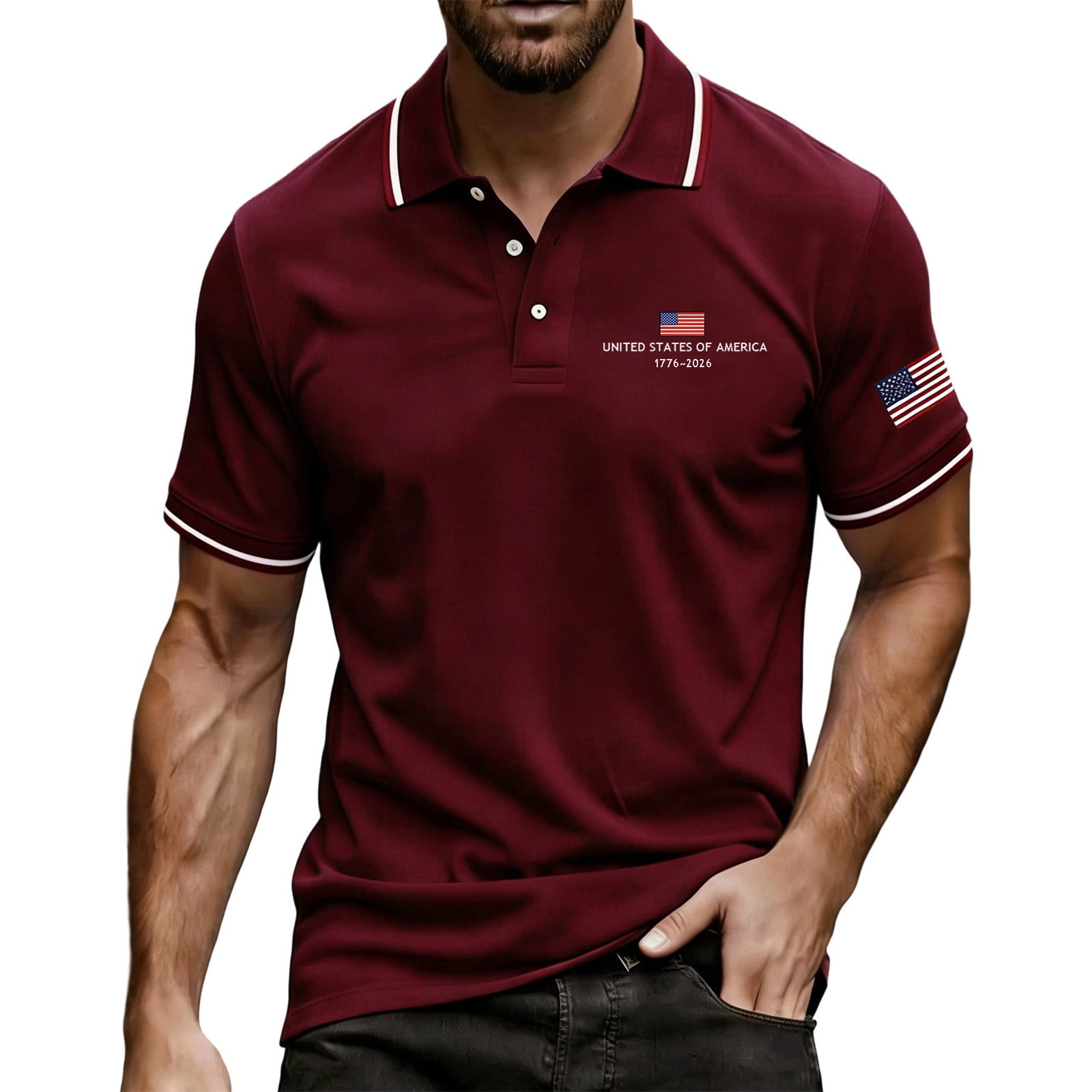America 250 Years Polo Shirts for Men American Flag Print Lapel Collar ...