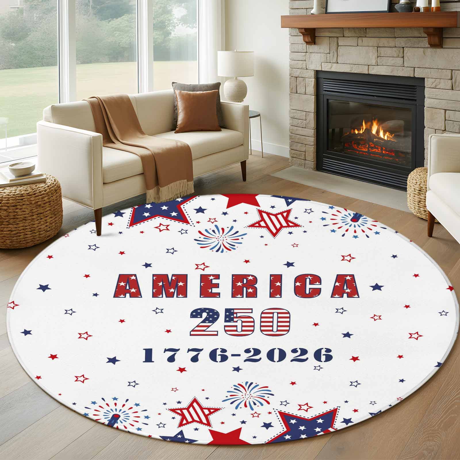 America 250 Years Round Rug 5Ft Independence Day Patriotic Red Blue ...