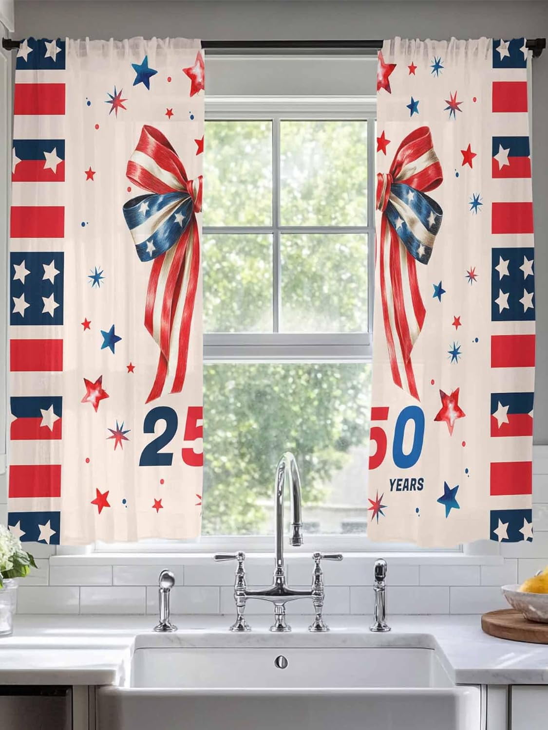 America 250 Years Sheer Curtains 63 Inches Long 2 Panels, Independence ...
