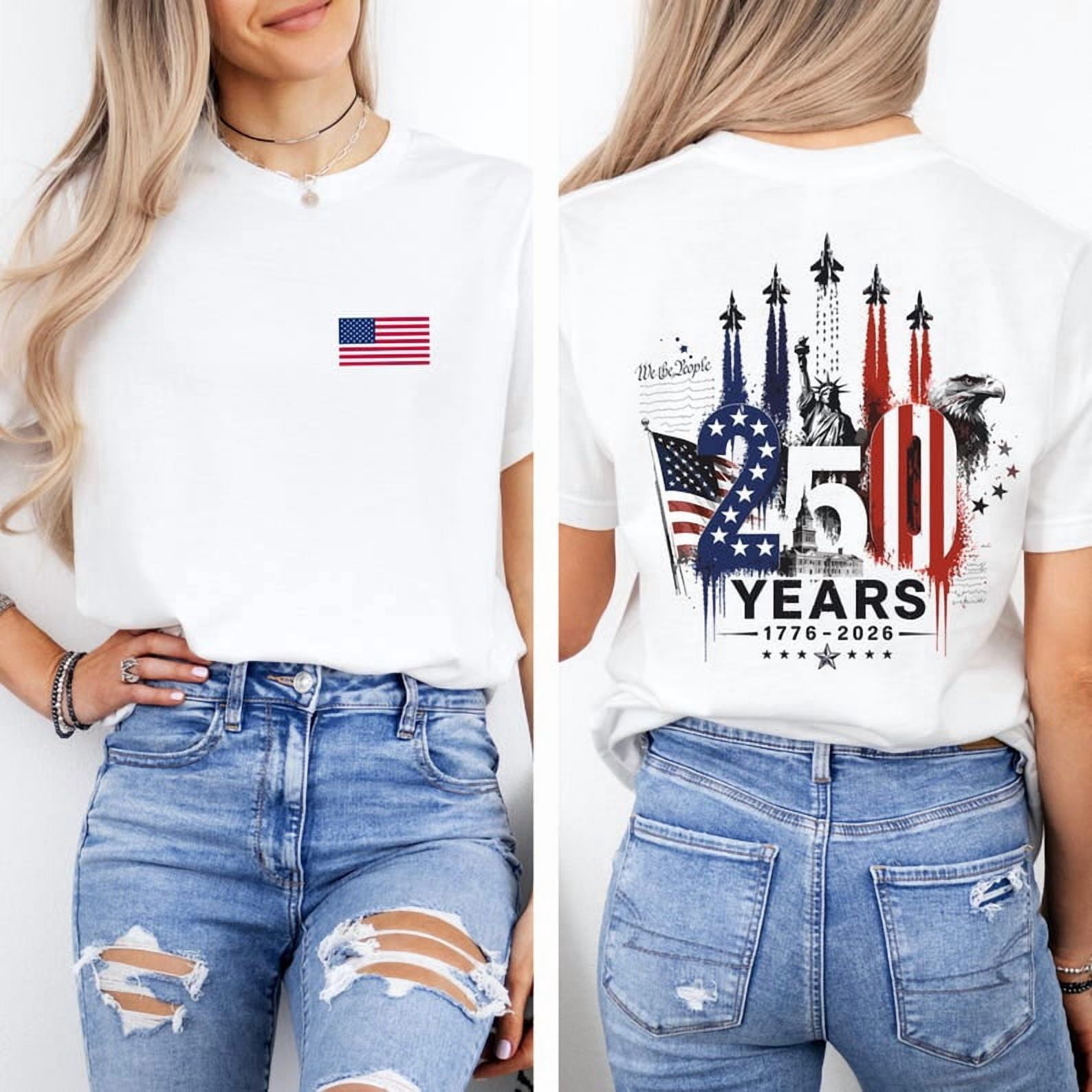 America 250 Years T-Shirt, 1776-2026 Fighter Jets Back Print Tee, We ...
