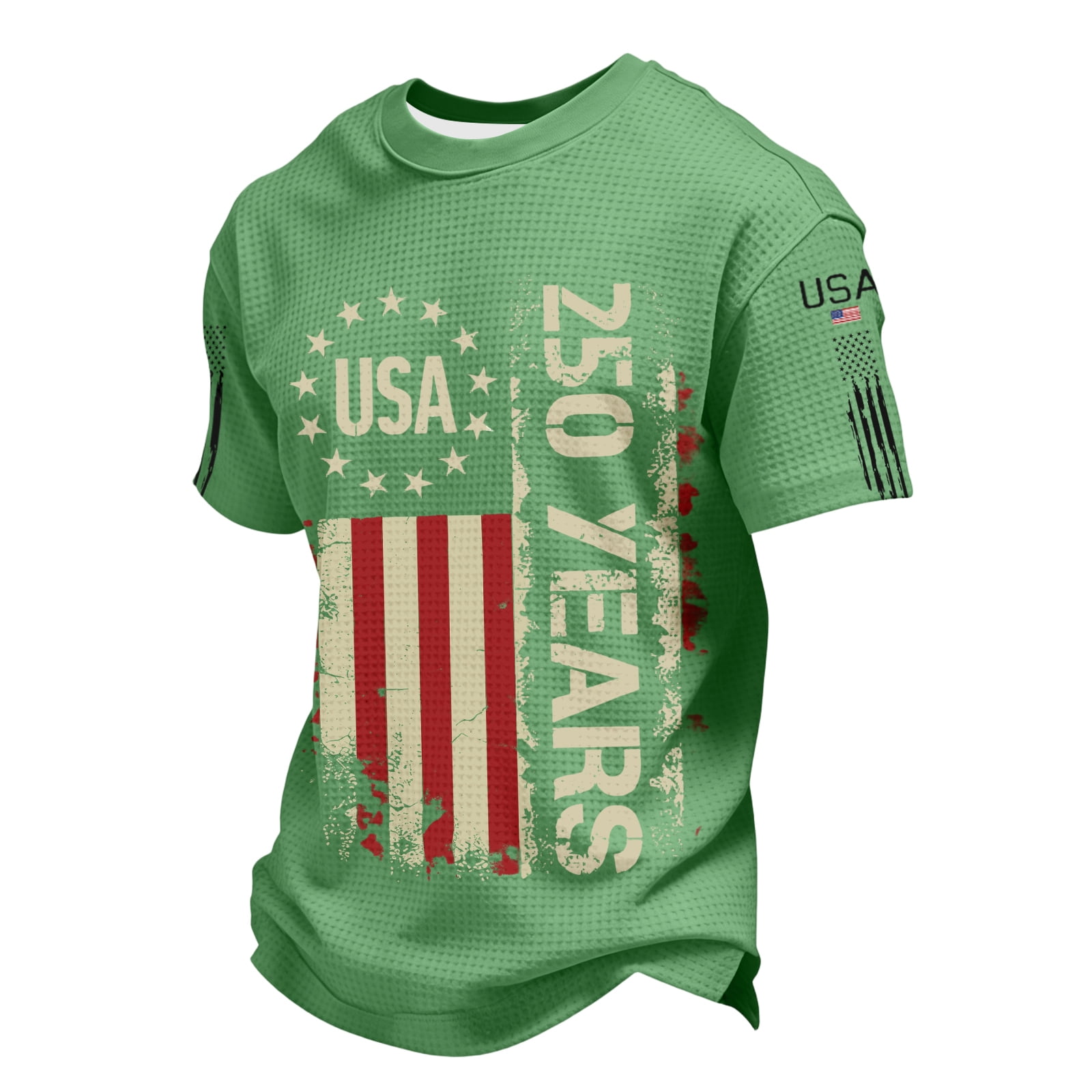 America 250 Years T Shirts for Men Usa Flag Print Short Sleeve Waffle ...