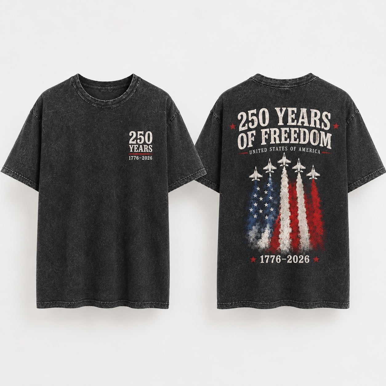 America 250 Years of Freedom Mineral Wash T-Shirt, 1776-2026 Fighter ...