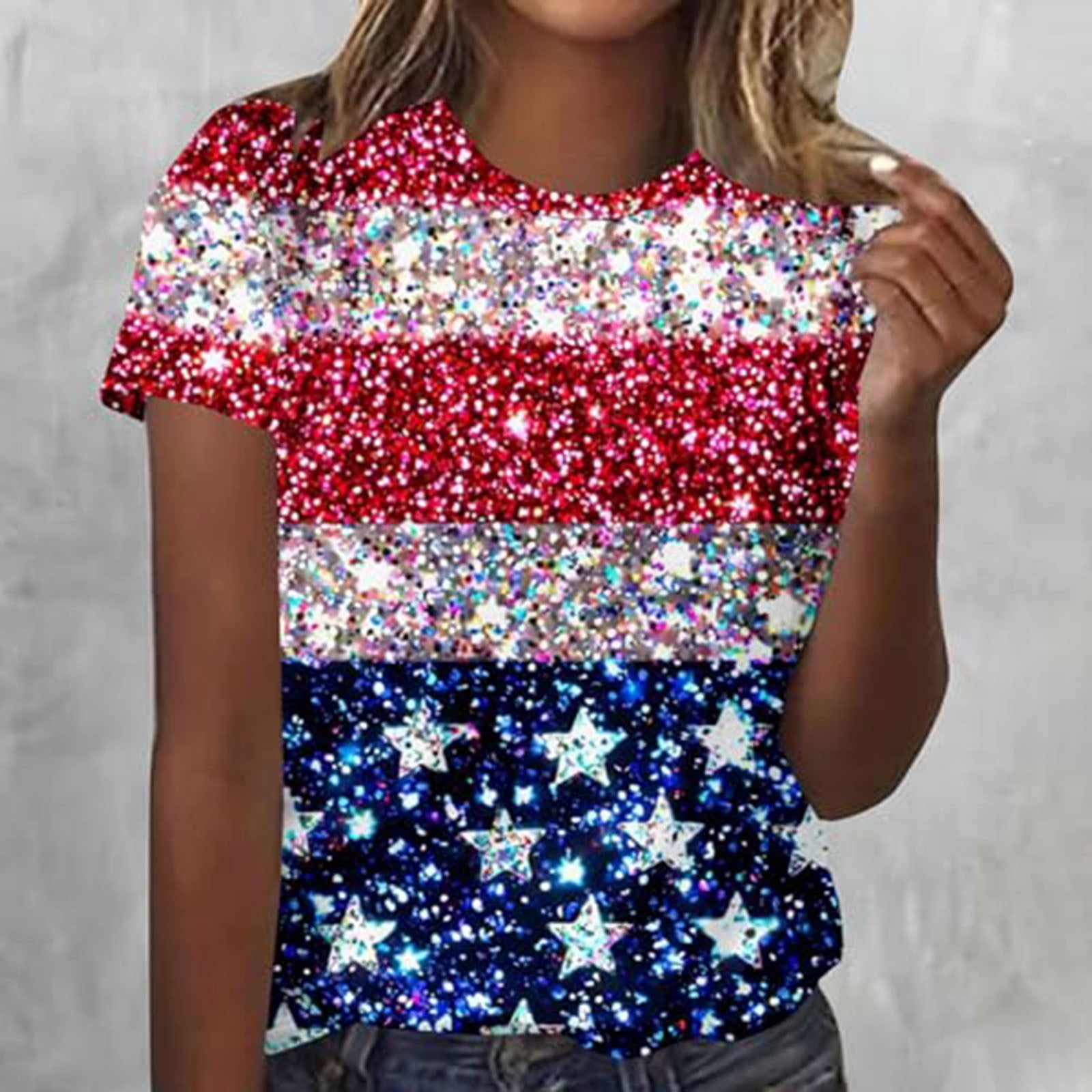 America 250 shirt Women Short Sleeve Crewneck Independence Day Print T ...