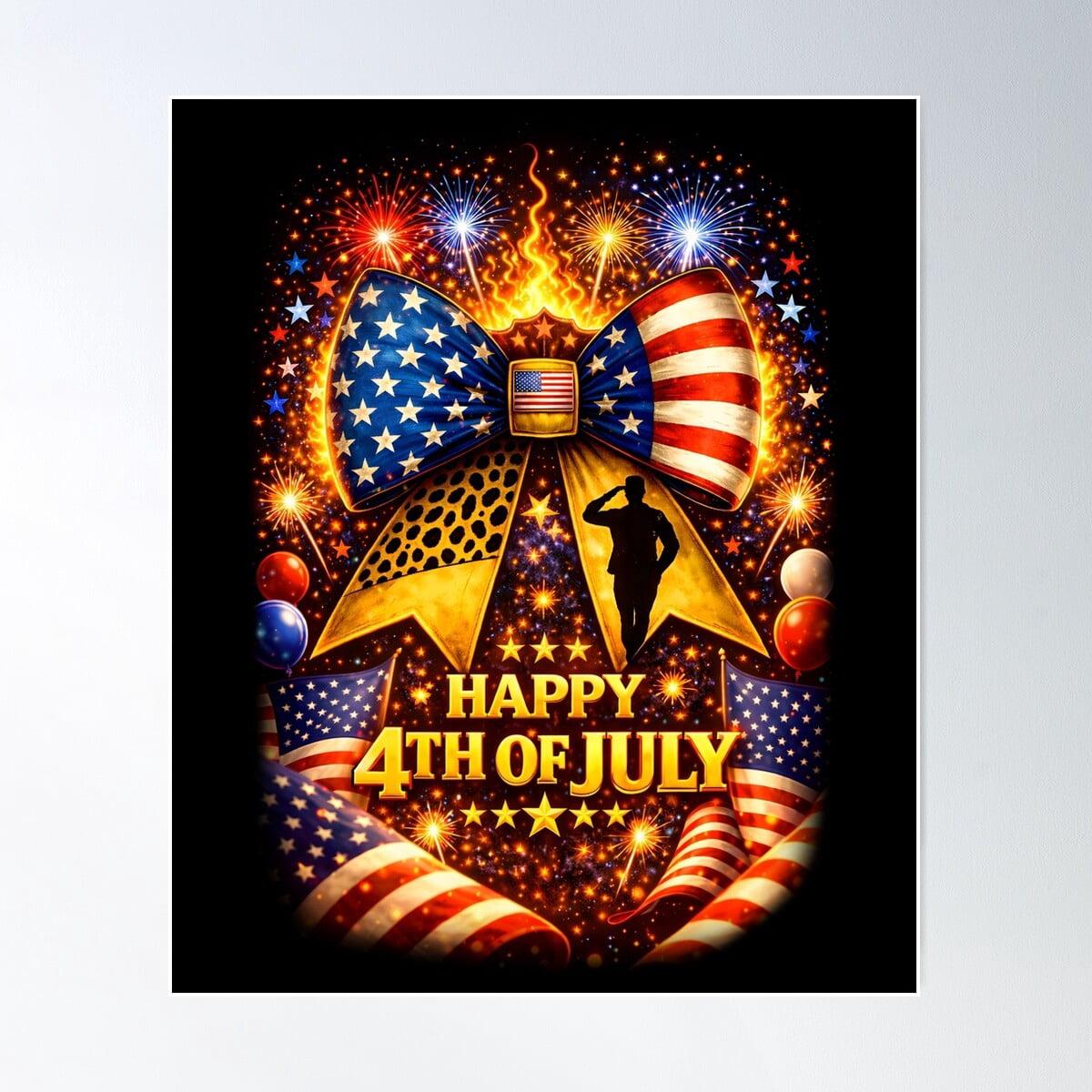 America 250Th Birthday 4Th Of July Bow Anniversary Art Unframed Paper ...