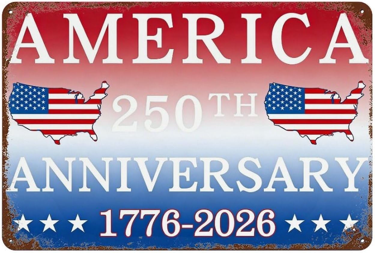 America 250th Anniversary 1776-2026 USA Flag Map Metal Tin Sign, 8 x 12 ...
