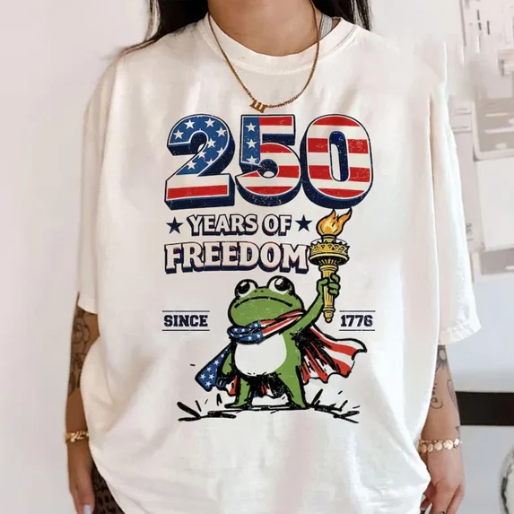 America 250th Anniversary 2D T-shirt Patriotic Frog Statue Liberty 1776 ...