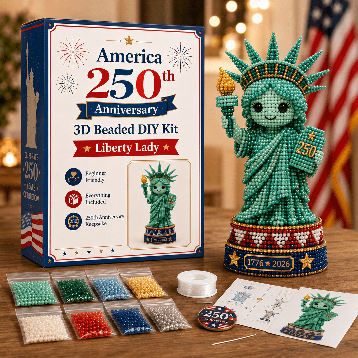 America 250th Anniversary 3D Beaded DIY Kit – Liberty Lady, Flag, Eagle ...