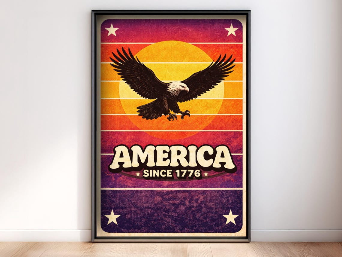 America 250th Anniversary 4th Of July Wall Art Retro American Eagle ...