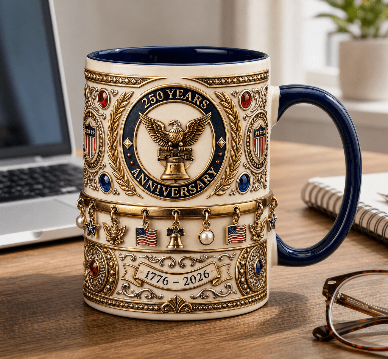 America 250th Anniversary Accent Mug, 1776-2026 Patriotic USA Coffee ...