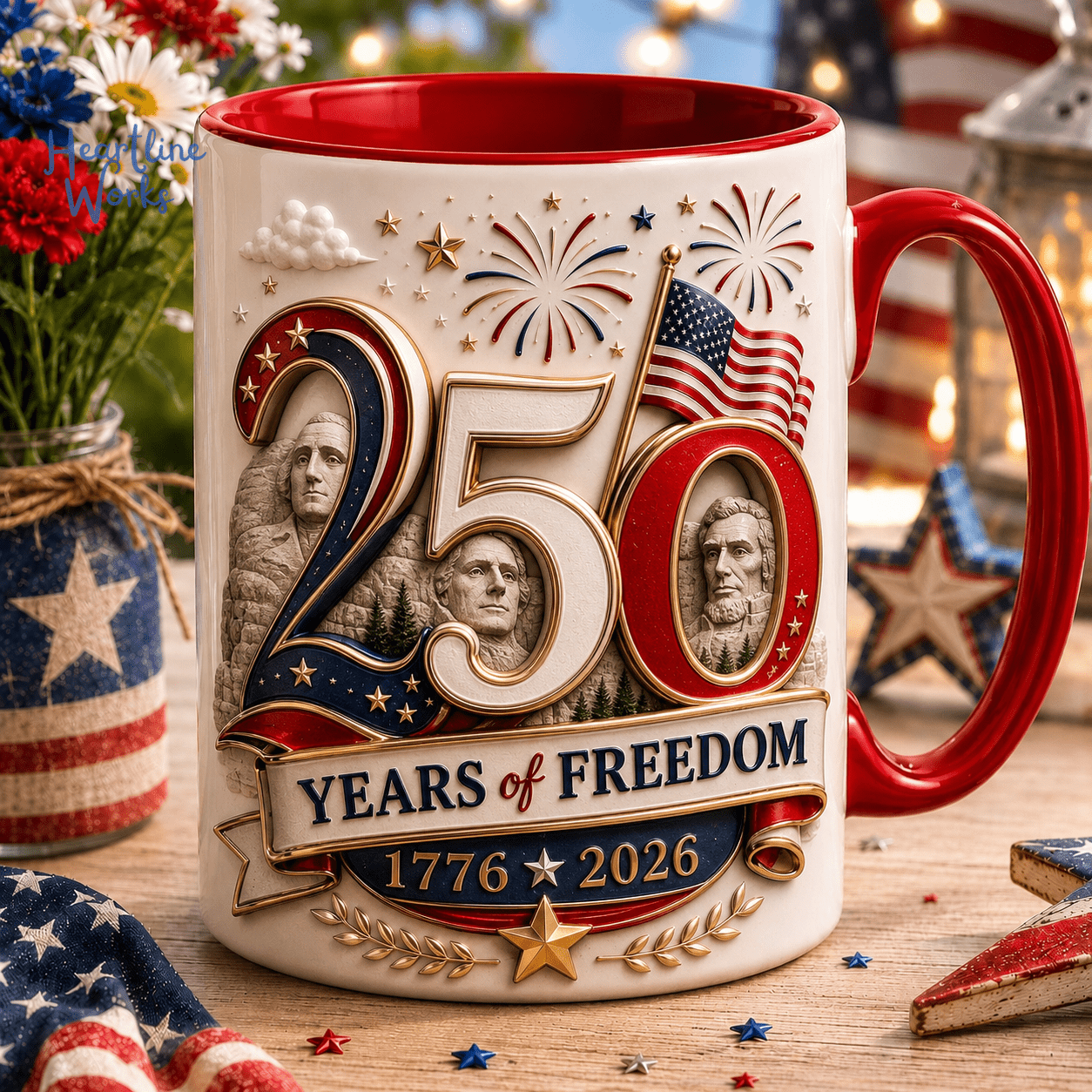 America 250th Anniversary Accent Mug, Mount Rushmore Patriotic Coffee ...
