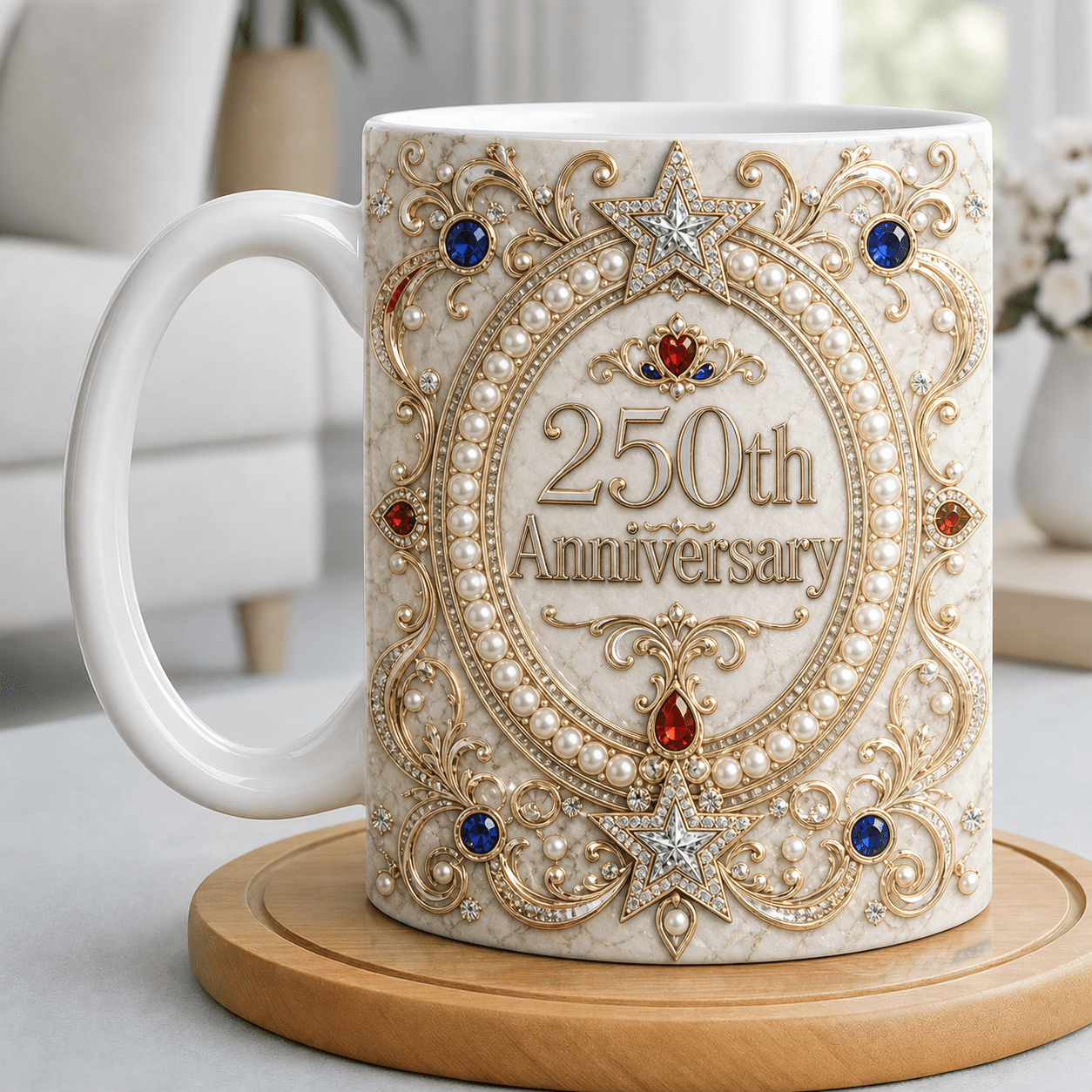 America 250th Anniversary Accent Mug, Patriotic Coffee Cup with Ornate ...