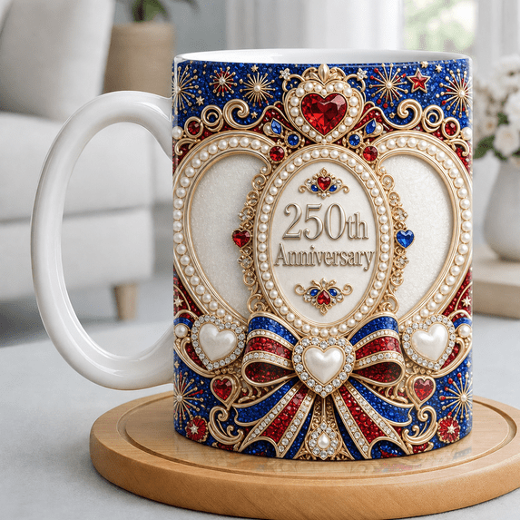 America 250th Anniversary Accent Mug, Patriotic Couple 1776-2026 USA ...