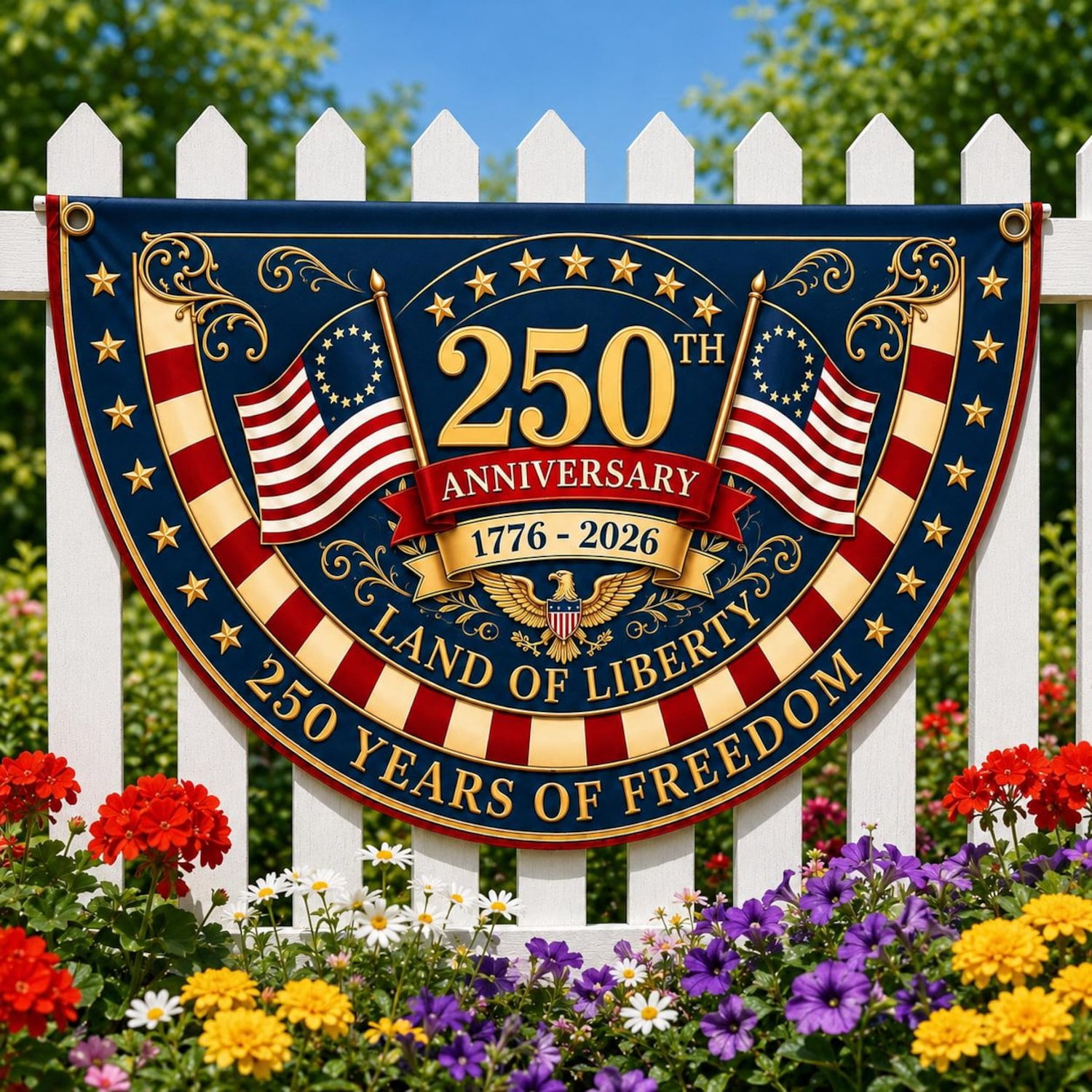 America 250th Anniversary Banner, Patriotic Porch Decor, Semicircle ...