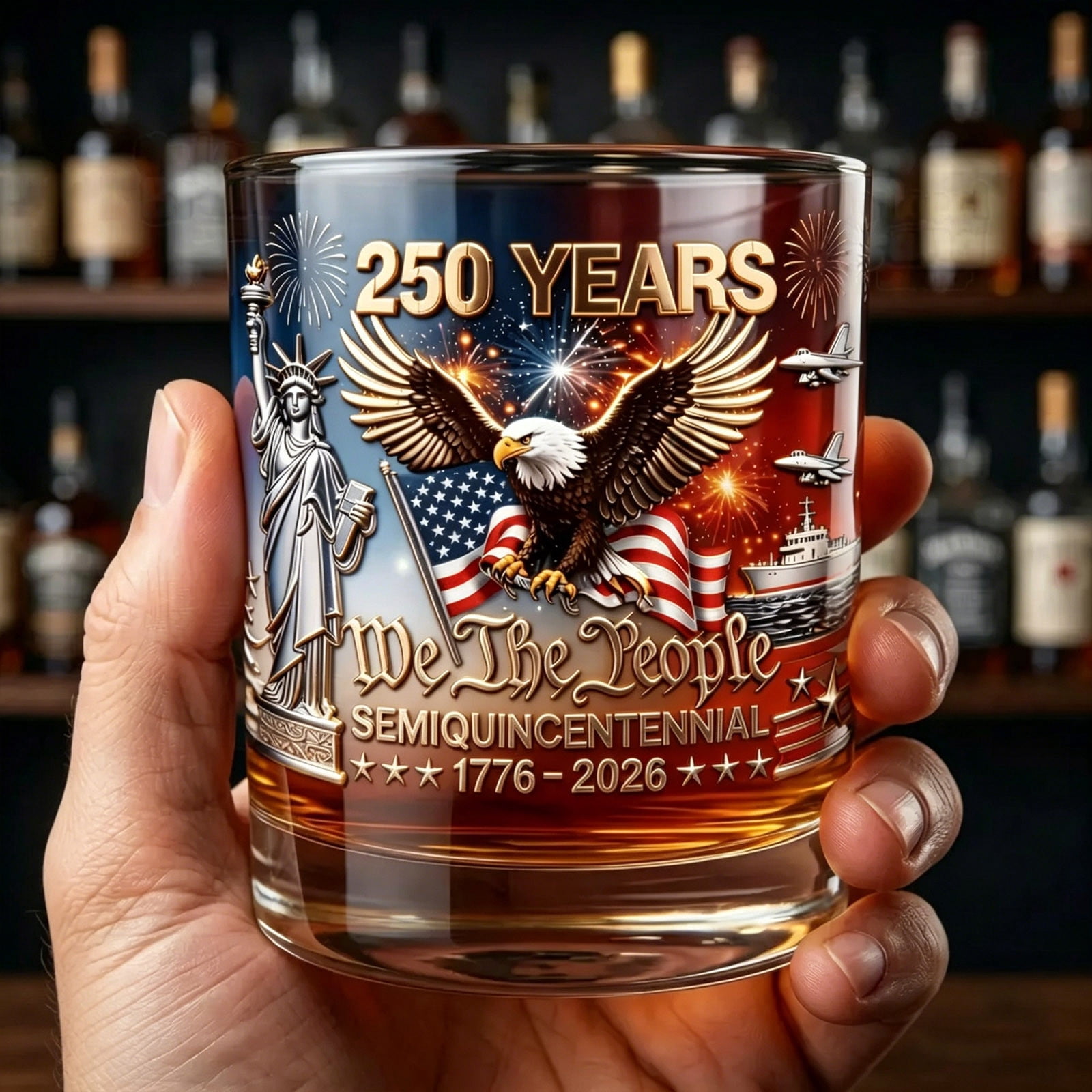 America 250th Anniversary Commemorative Whiskey Glass, Patriotic Eagle ...