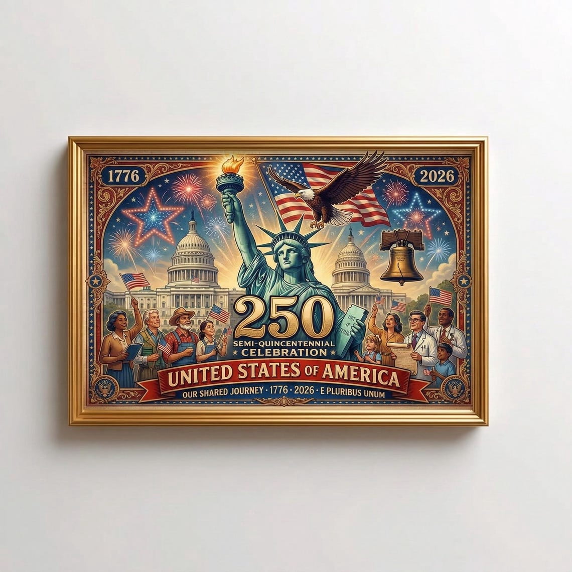 America 250th Anniversary Declaration Of Independence Print 1776–Decor ...