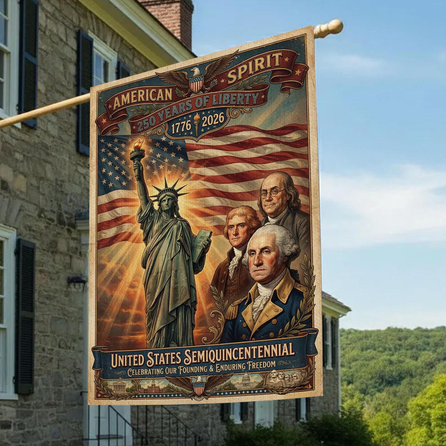 America 250th Anniversary Flag, Est 1776 Patriotic Yard Decor ...