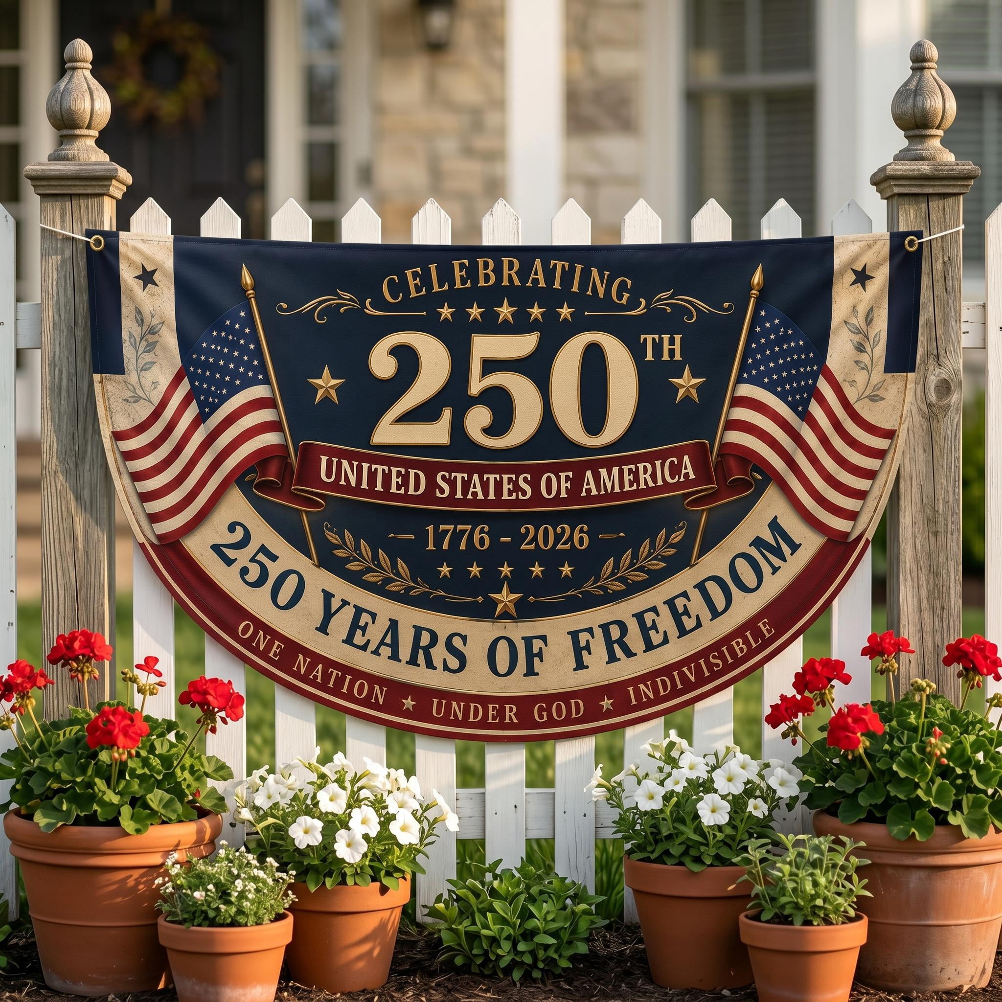 America 250th Anniversary Flag, Patriotic Porch Decor, Semicircle ...