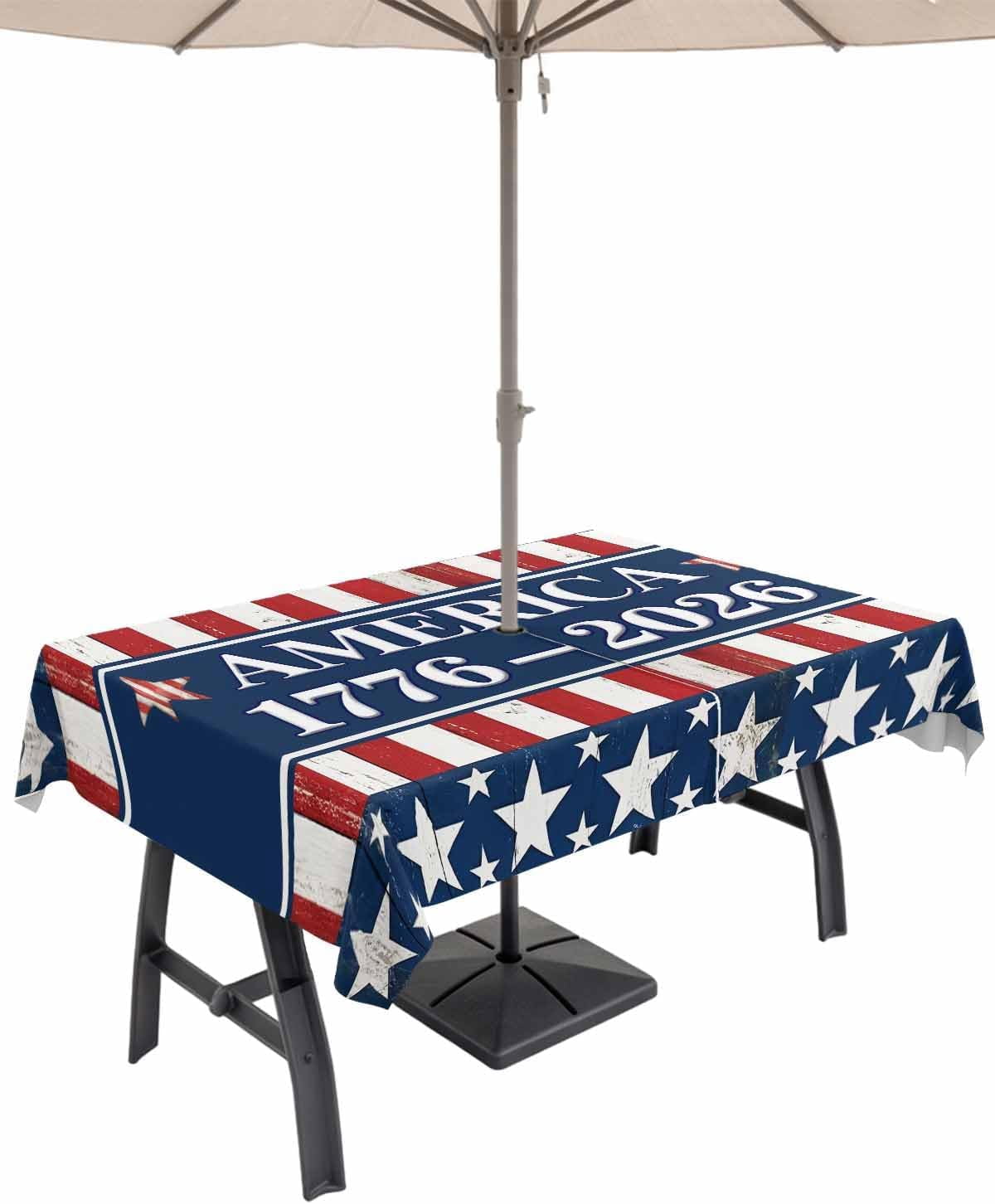 America 250th Anniversary Outdoor Rectangle Tablecloth with Umbrella ...