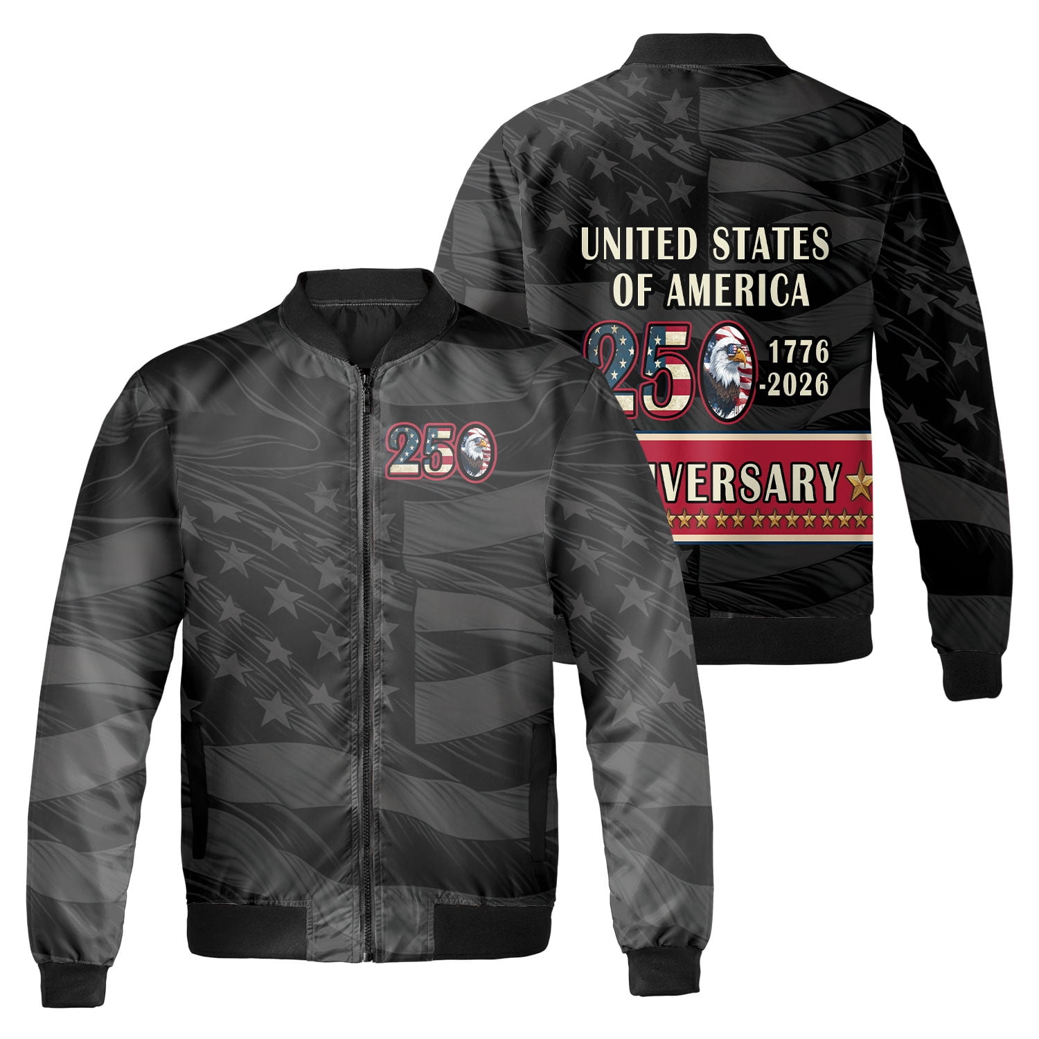 America 250th Anniversary Patriotic Jacket, USA Flag Bald Eagle 1776 ...