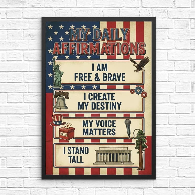 America 250th Anniversary Poster Print, Patriotic Daily Affirmations, I ...