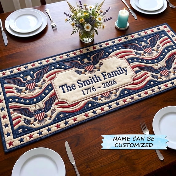 America 250th Anniversary Quilted Table Runner, USA 250th Year Freedom ...