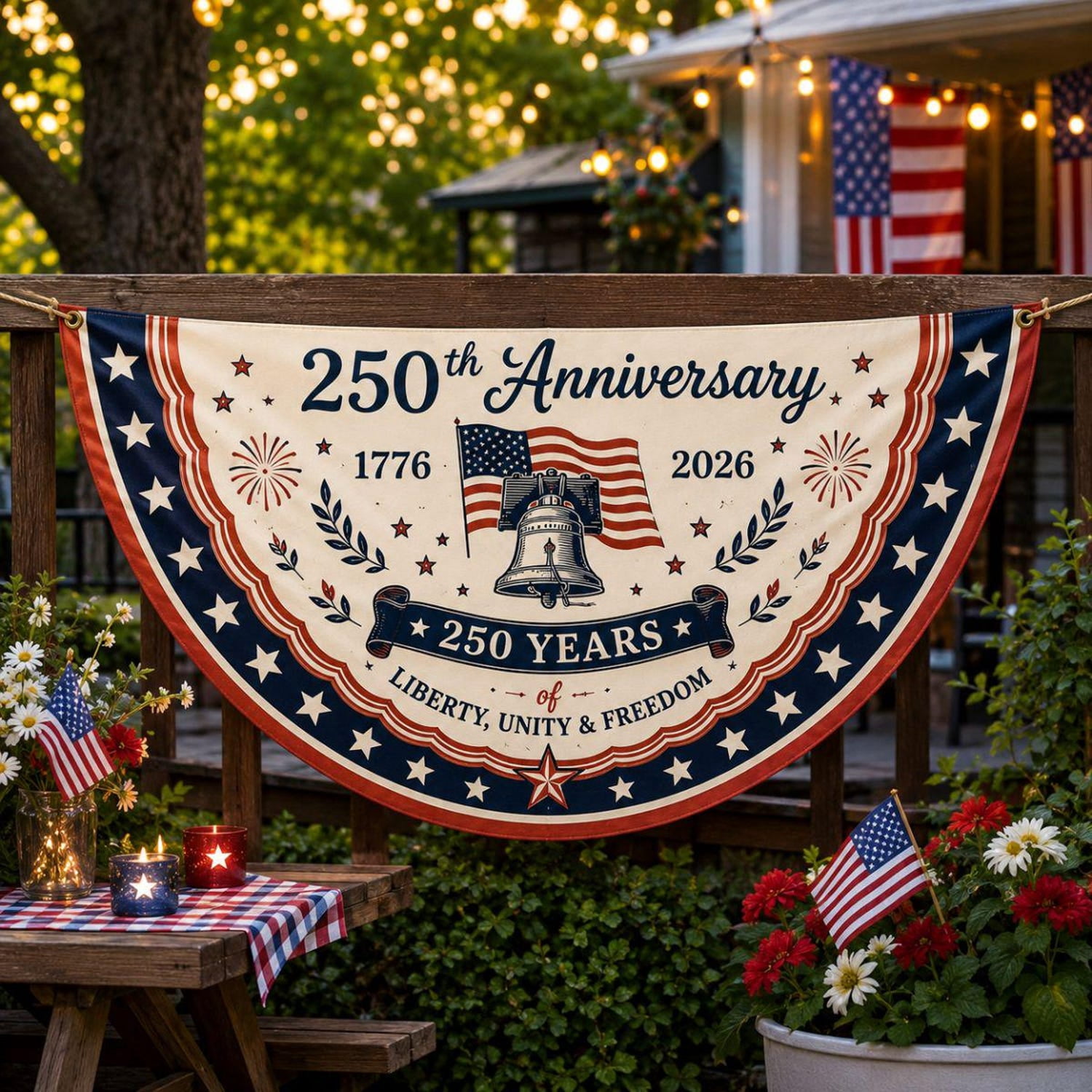 America 250th Anniversary Semicircle Fence Flag, Patriotic Bunting ...