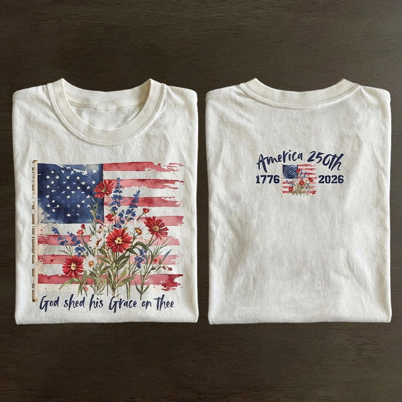 America 250th Anniversary Shirt | Watercolor Patriotic Flowers T-Shirt ...
